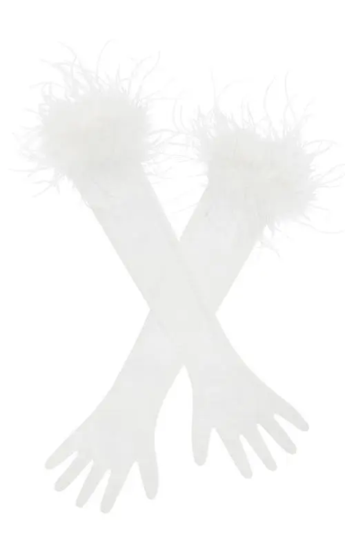 MISS CIRCLE Quinn Feather Trimmed Opera-length Gloves