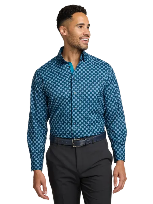 PAUL FREDRICK Performance Stretch Medallion Casual Shirt