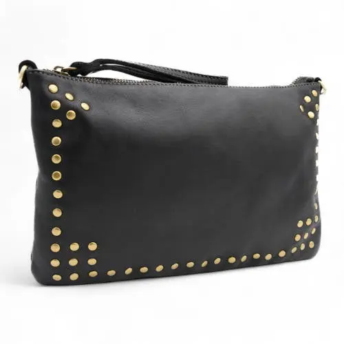 BOLSA NOVA Studded Leather Clutch With Wristlet And Crossbody Strap