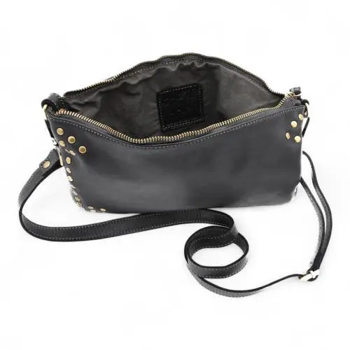 BOLSA NOVA Studded Leather Clutch With Wristlet And Crossbody Strap