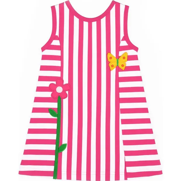 FLORENCE EISEMAN Stripe Knit Dress With Appliqu - Fuchsia/white