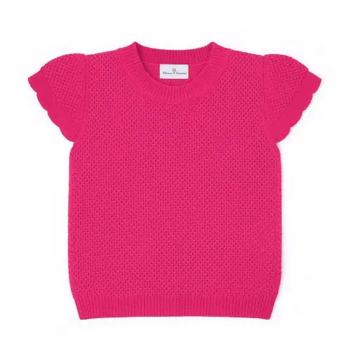 FLORENCE EISEMAN Short Sleeve Sweater With Scalloped Edges