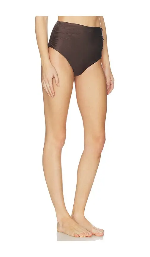 Simkhai Teya High Waisted Ruched Bikini Bottom - Chocolate