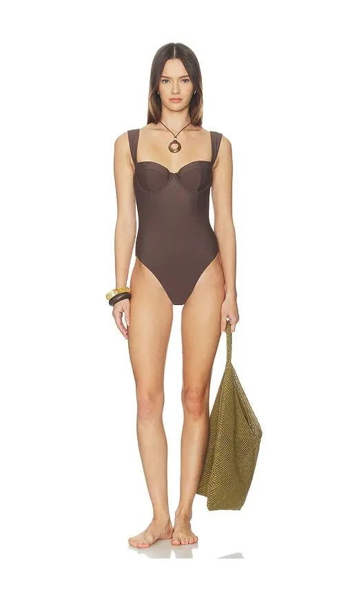 Simkhai Kyle Bustier One Piece Swimsuit - Chocolate