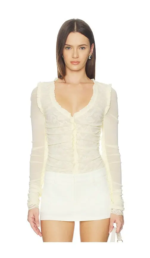 Free People X Long Sleeve Bodysuit With Ruffle Trim - Moonlight