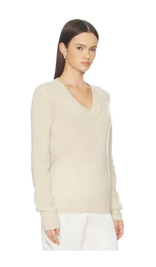 Enza Costa Cashmere V-neck Pullover - Alabaster