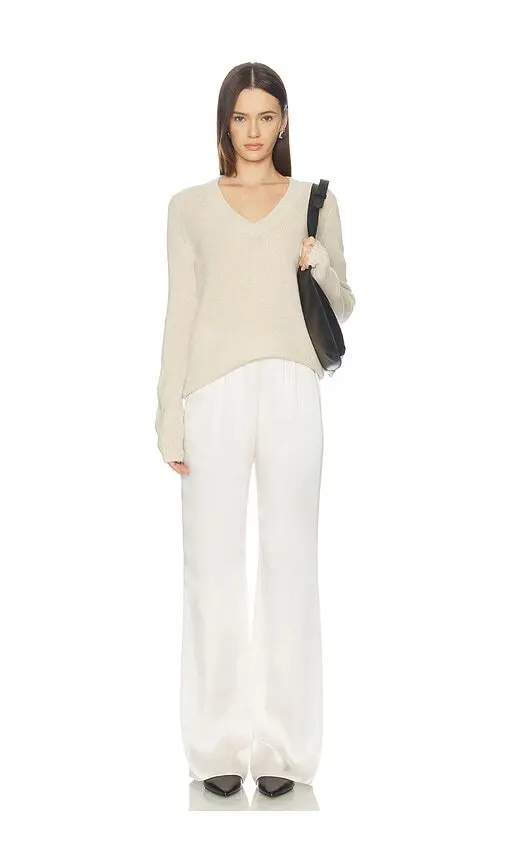 Enza Costa Cashmere V-neck Pullover - Alabaster
