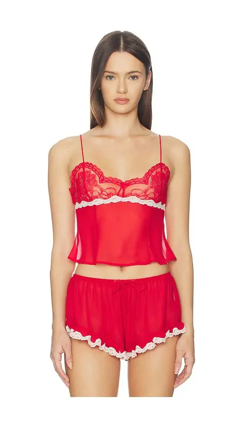 For Love & Lemons Fiona Lace Camisole Top - Red