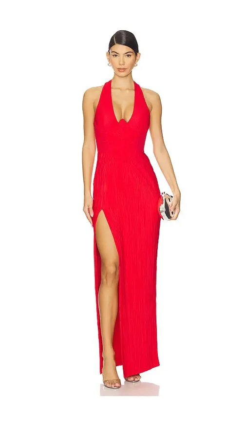 NOOKIE Gown With Halter Neck And Deep Front Split - Cherry
