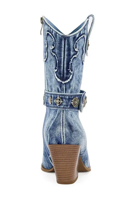 AZALEA WANG Neith Western Boots - Denim