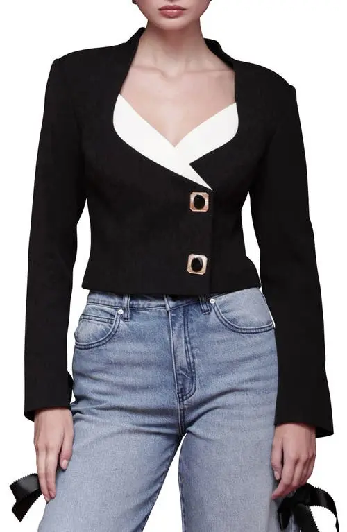 Avec Les Filles Contrast Lapel Crop Jacket