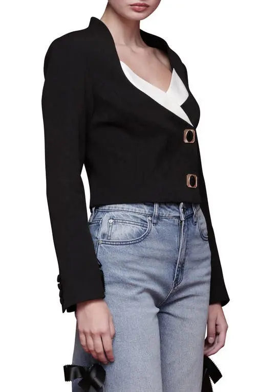 Avec Les Filles Contrast Lapel Crop Jacket