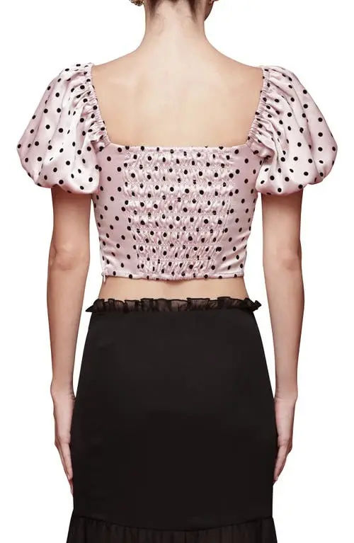 Avec Les Filles Puff Sleeve Polka Dot Crop Top