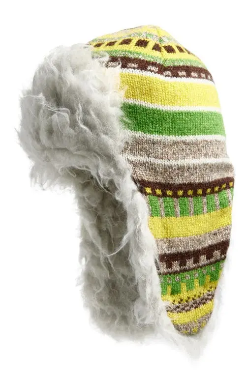 JW Anderson Stripe Faux Fur Lined Wool Trapper Hat