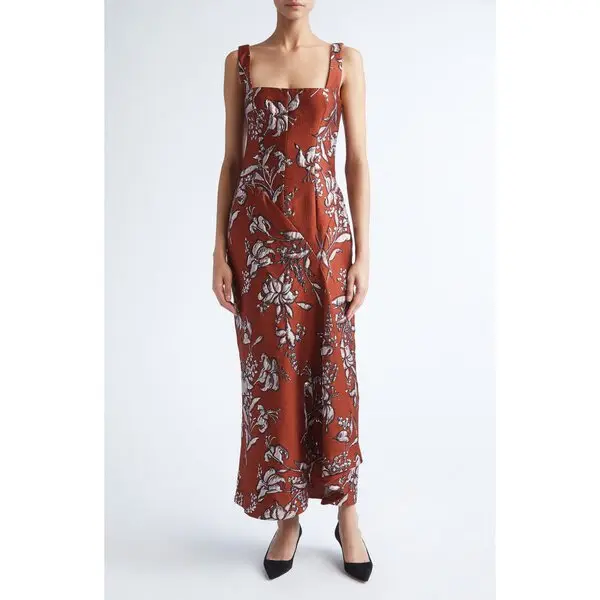 Lela Rose Metallic Floral Brocade Gown