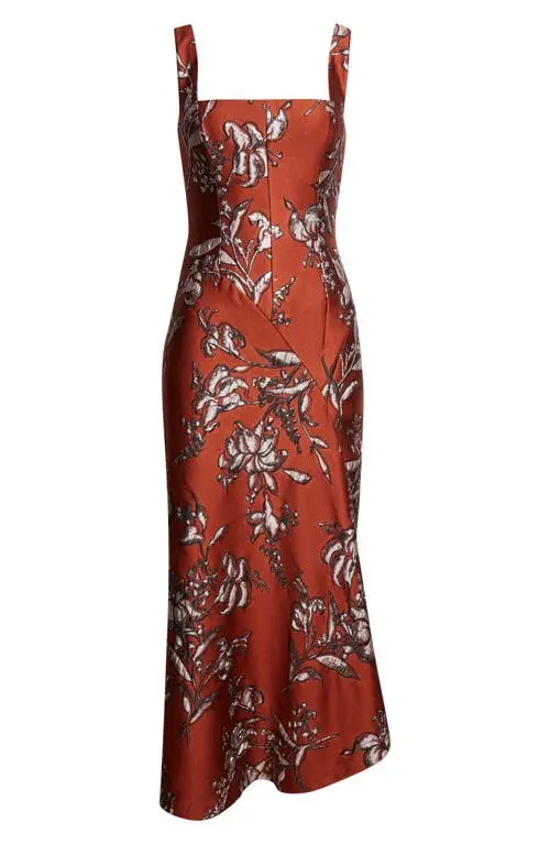 Lela Rose Metallic Floral Brocade Gown