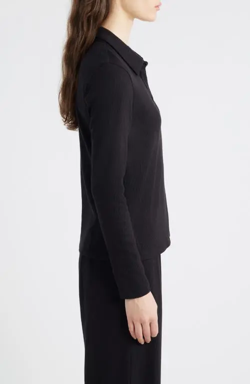 Eileen Fisher Slim Textured Henley - Black