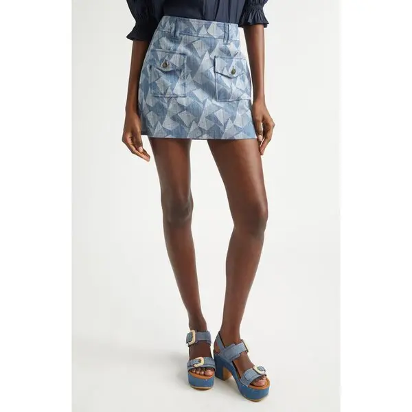 Ramy Brook Geometric Print Denim Miniskirt - Geo Denim