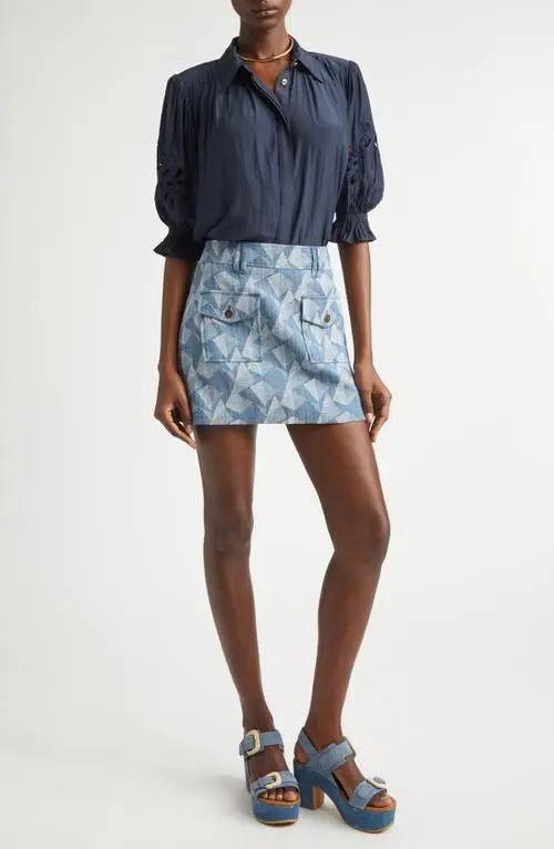 Ramy Brook Geometric Print Denim Miniskirt