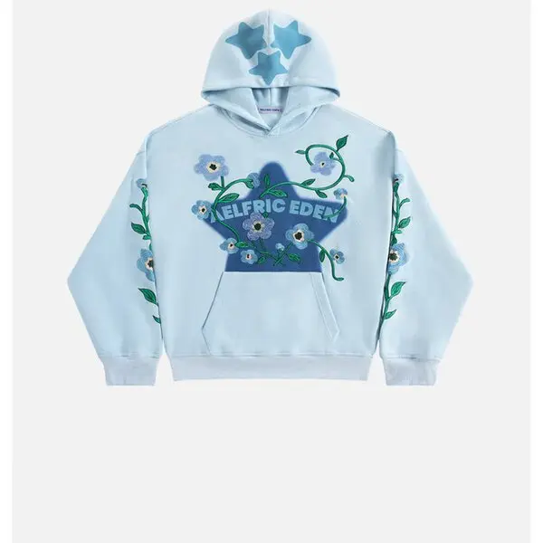 AELFRIC EDEN Beaded Floral Eden Star Pullover Hoodie - Blue