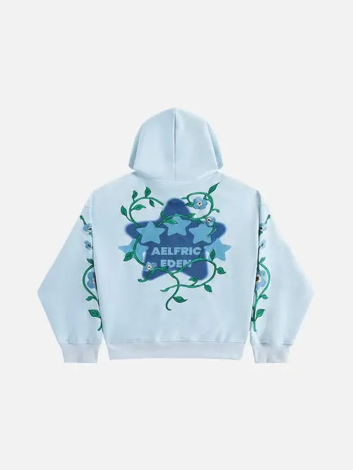 AELFRIC EDEN Beaded Floral Eden Star Pullover Hoodie - Blue