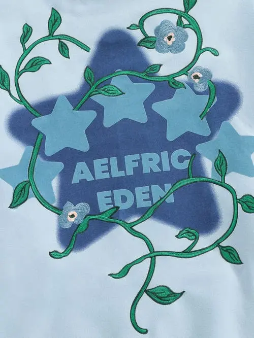 AELFRIC EDEN Beaded Floral Eden Star Pullover Hoodie - Blue