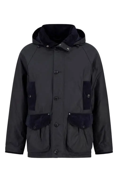 Barbour Waxed Cotton Utility Jacket With Removable Hood - Navy