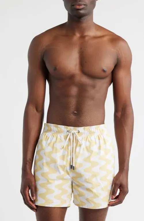 Bugatchi Wave Print Swim Trunks - Jojoba