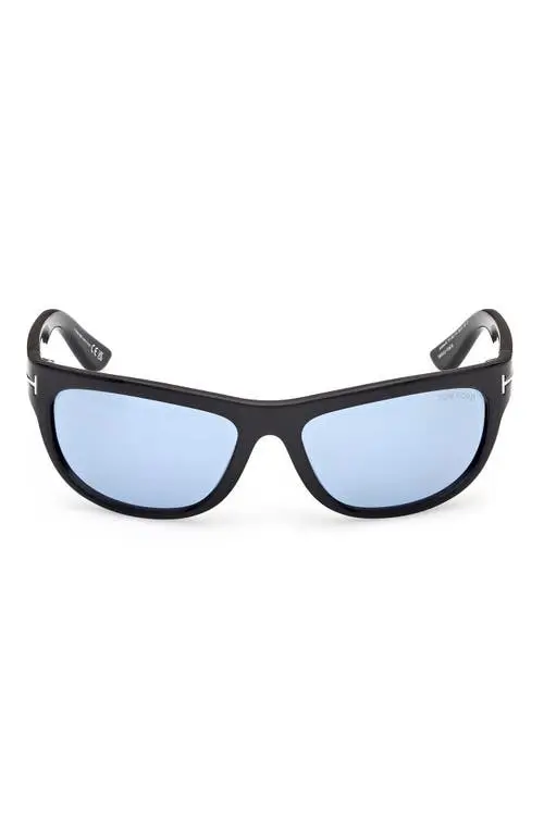 TOM FORD Anders 62mm Oversized Sunglasses - Shiny Black/blue Lens