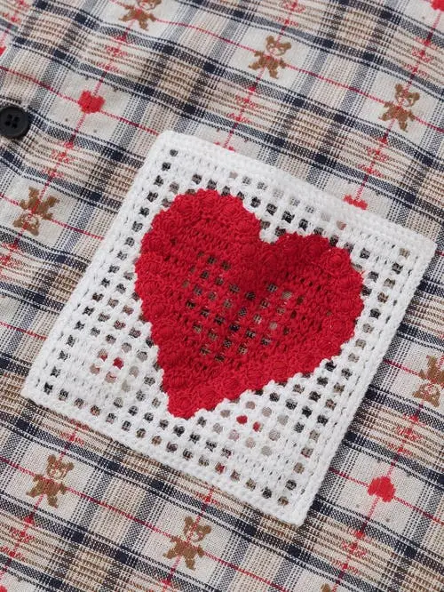 AELFRIC EDEN Plaid Shirt With Crochet Heart Pocket
