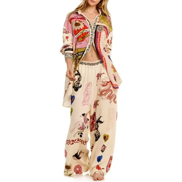 Agua Bendita Anastasia Matches Cotton Cover-up Shirt - White Multi