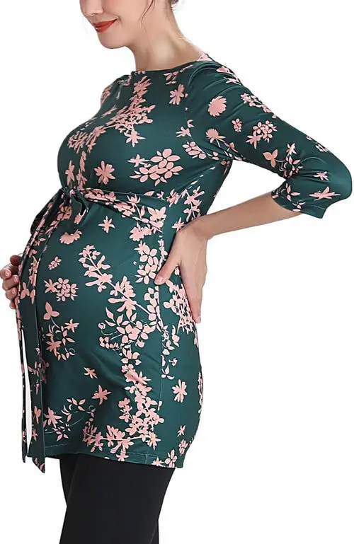 KIMI + KAI Aaira Boat Neck Maternity Top - Forest Green