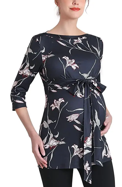 KIMI + KAI Aaira Boat Neck Maternity Top - Navy