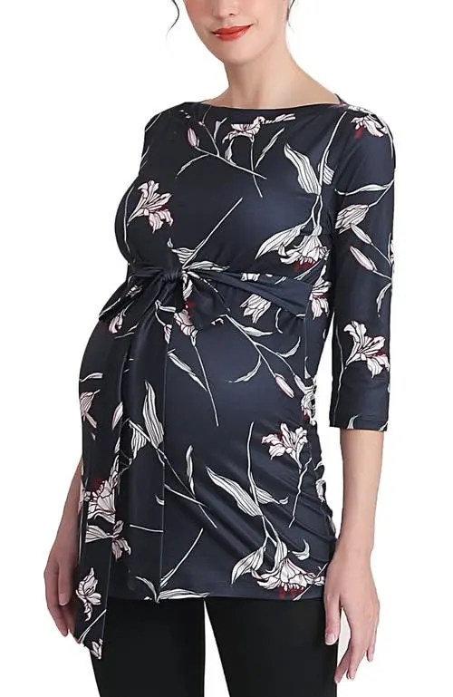 KIMI + KAI Aaira Boat Neck Maternity Top - Navy