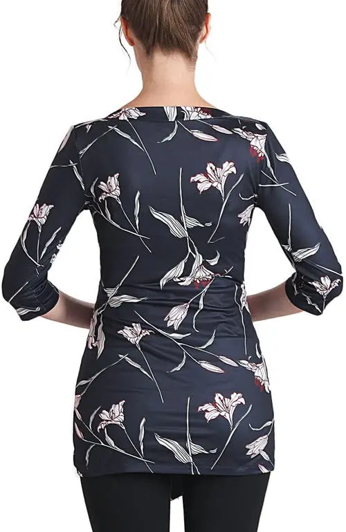 KIMI + KAI Aaira Boat Neck Maternity Top - Navy