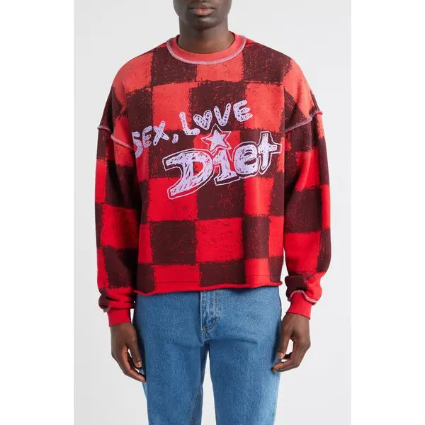 DIET STARTS MONDAY Checkerboard Cotton Sweatshirt