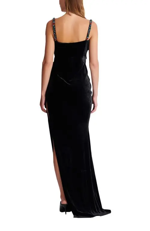 Balmain Long Velvet Dress With Embellished Straps