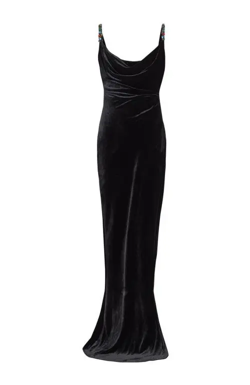 Balmain Long Velvet Dress With Embellished Straps
