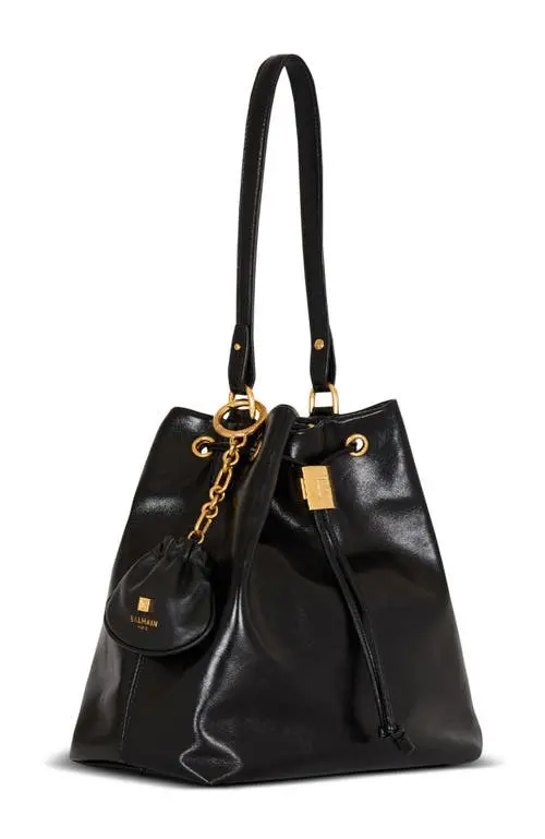 Balmain Pulse Leather Key Ring - Black
