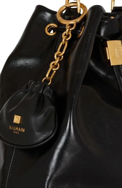 Balmain Pulse Leather Key Ring - Black