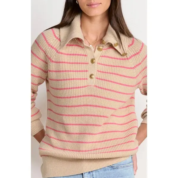 Vineyard Vines Striped Half Button Sweater - Oatmeal Heather