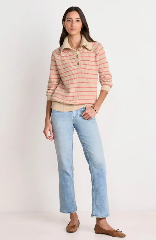Vineyard Vines Striped Half Button Sweater - Oatmeal Heather