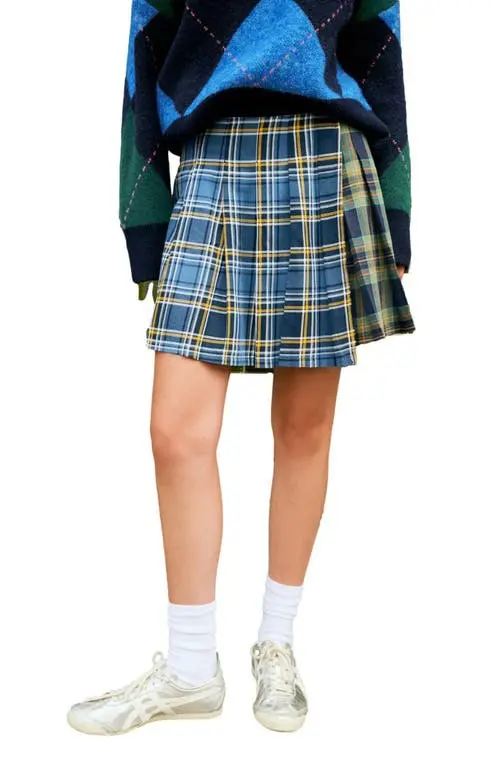 NEXT Mixed Plaid Pleated Mini Skirt - Blue