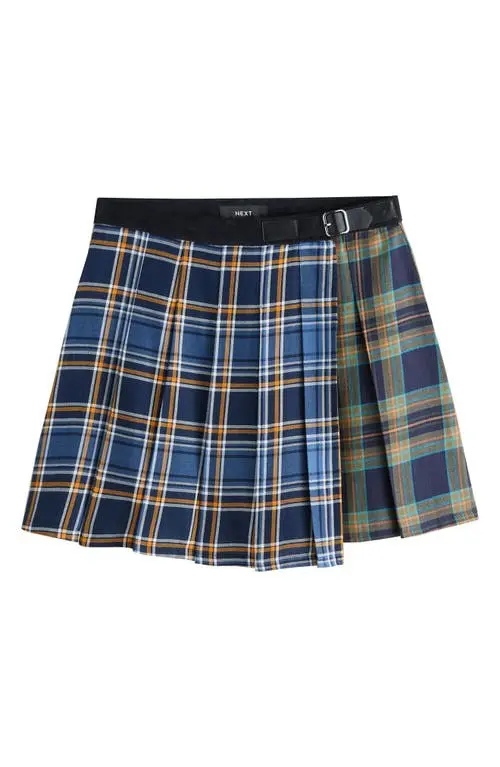 NEXT Mixed Plaid Pleated Mini Skirt - Blue
