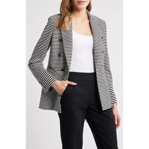 Anne Klein Striped Knit Blazer - Anne Black/white Dove