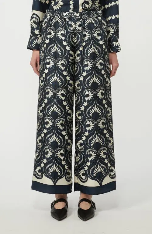 Max Mara Dotti Wide Leg Silk Pants - Navy