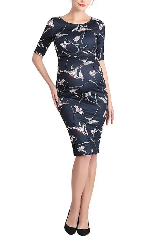 KIMI + KAI Maternity/nursing Midi Dress - Navy