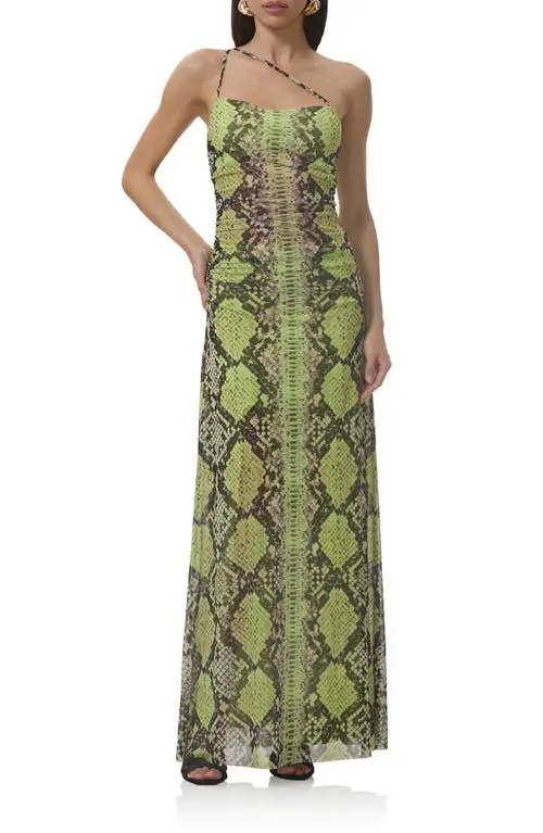 AFRM Lana One-shoulder Maxi Dress - Lime Snake