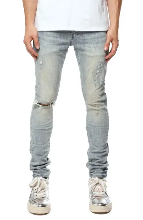 PURPLE BRAND Three Year Distressed Ripped Knee Skinny Jeans - Light Indigo