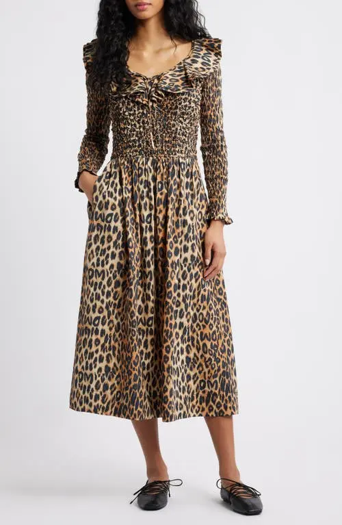 DAMSON MADDER Harper Smocked Long Sleeve Midi Dress